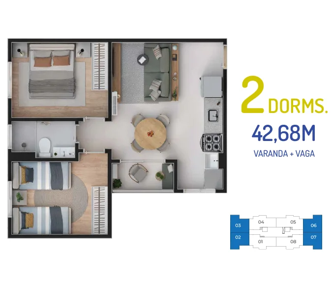 Vila Suissa Residencial | 2 Dorm. com Varanda - Mogi das Cruzes